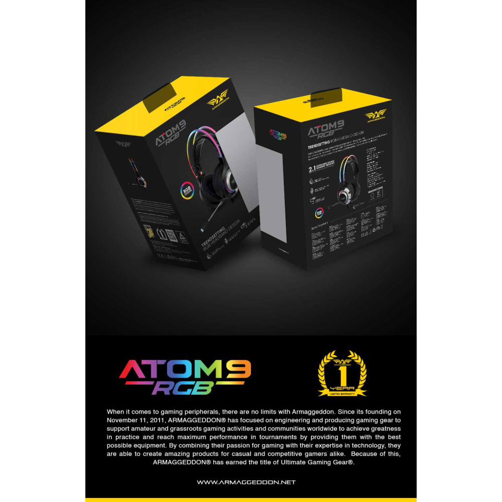HEADSET GAMER ATOM 9 ARMAGGEDDON RGB SURROUND GAMING